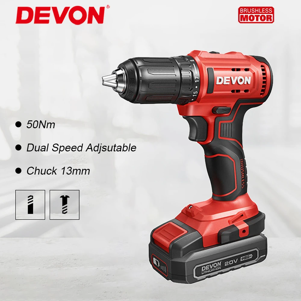 DEVON Cordless Electric Drill Light Duty 20V 5298 50Nm 1900rpm Double ...
