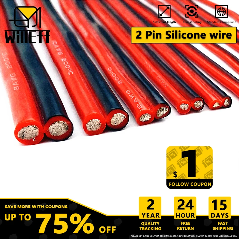 2-Line-Pin-Cable-Silicone-rubber-Wire-Flat-Insulation-Super-soft-Tinned ...