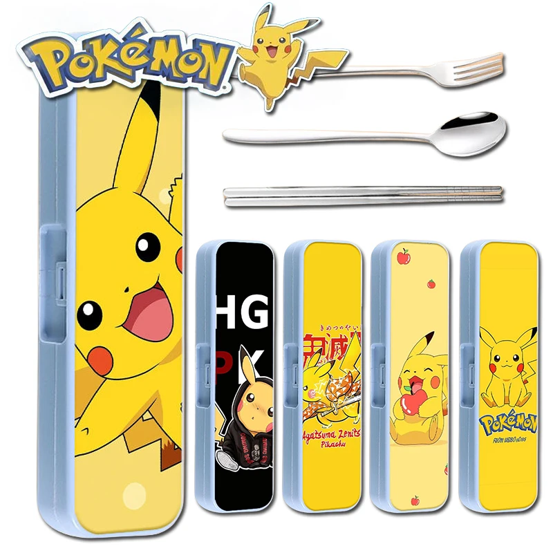 Pokemon-Chopsticks-Spoon-Set-3-Piece-Pikachu-Portable-Stainless-Steel ...