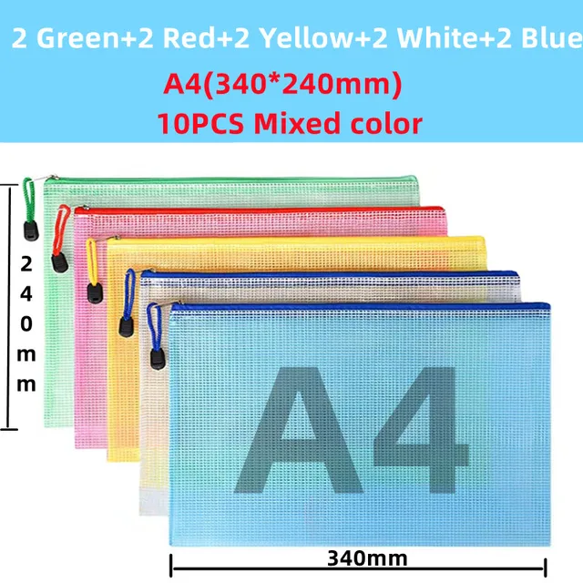 10pcs A4 Specification Office Storage Student Data Waterproof File Bag ...