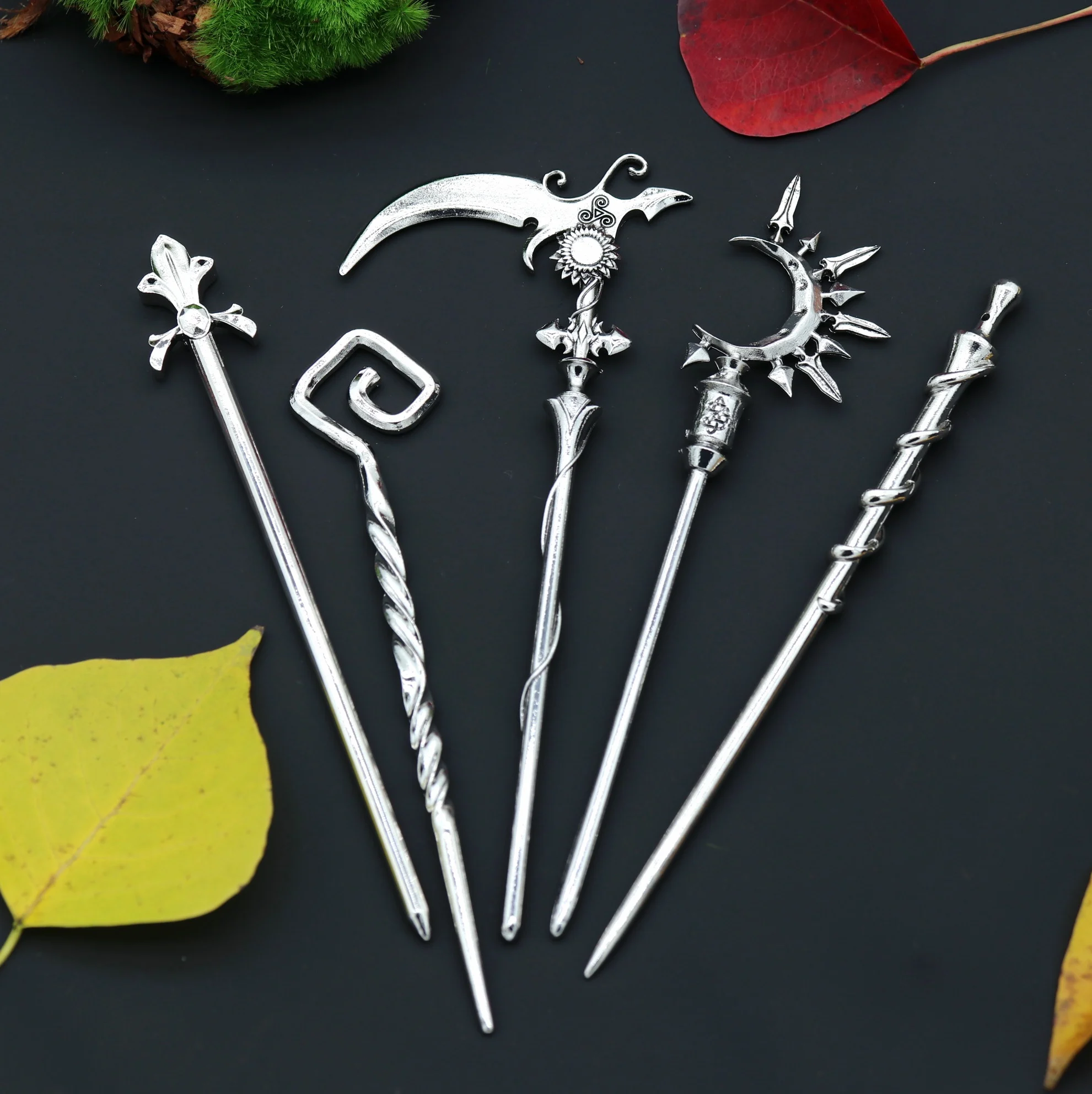 Silver-color-axe-moon-hair-clips-sword-Moon-hairpin-sticks-for ...