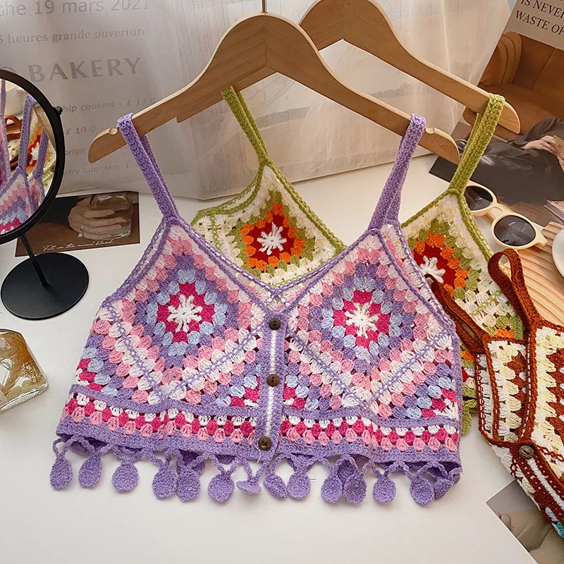 Chic-Holiday-Knitted-Tassel-Tanks-and-Camis-Bohemia-Patchwork-Sexy-Off ...