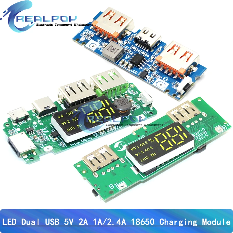 Lithium Battery Charger Board LED Dual USB 5V 2.4A Micro/Type-C USB ...