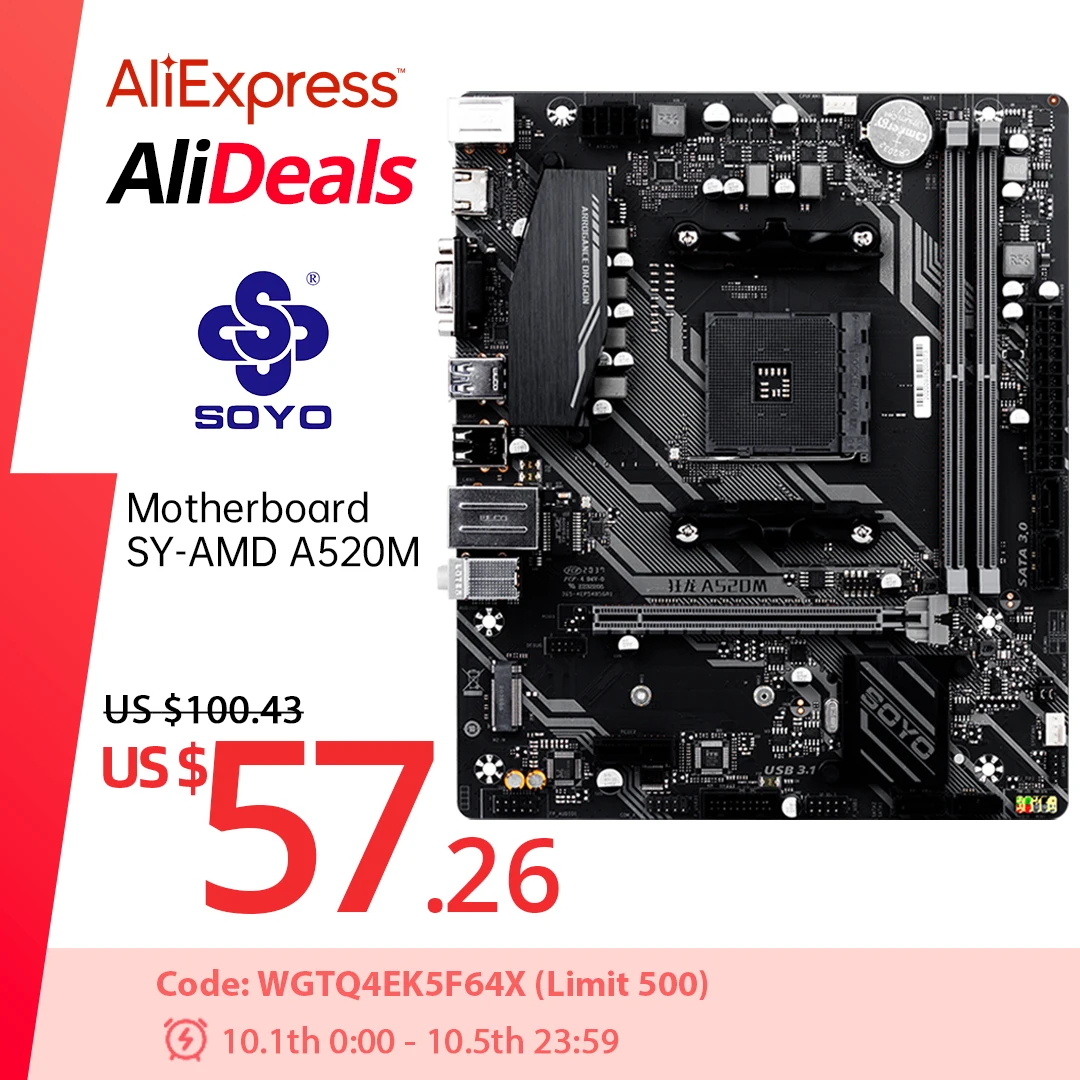 Soyo Novo Completo Dragão A520m Suporte Para Placa-mãe Amd Ryzen Cpu (3600/4650g/5600g/5600x) M ...