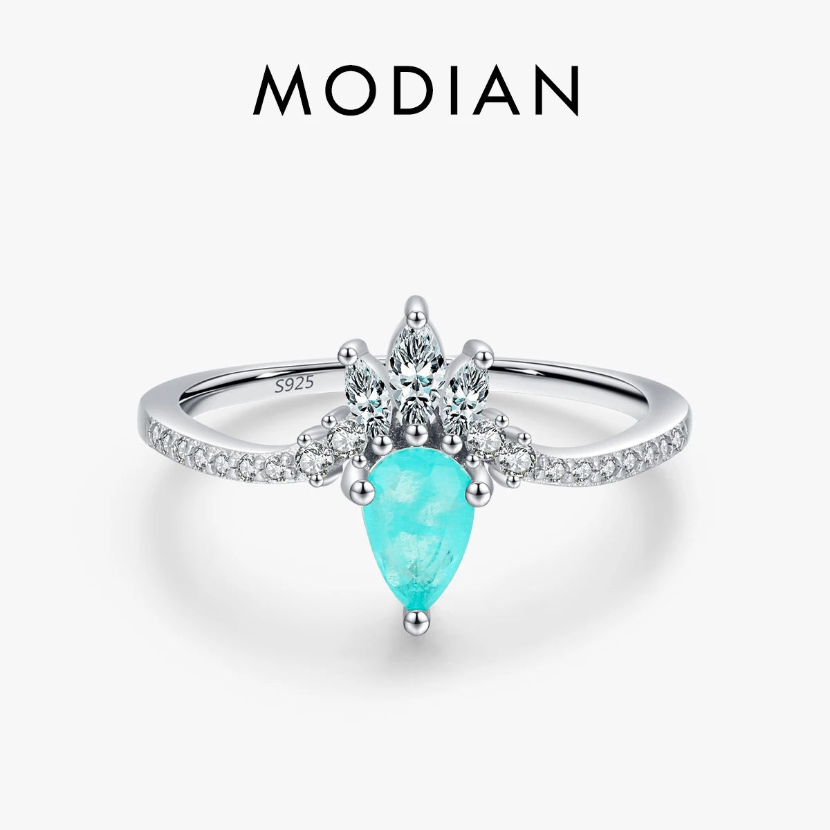MODIAN-925-Sterling-Silver-Crown-Water-Drop-Finger-Ring-Paraiba ...