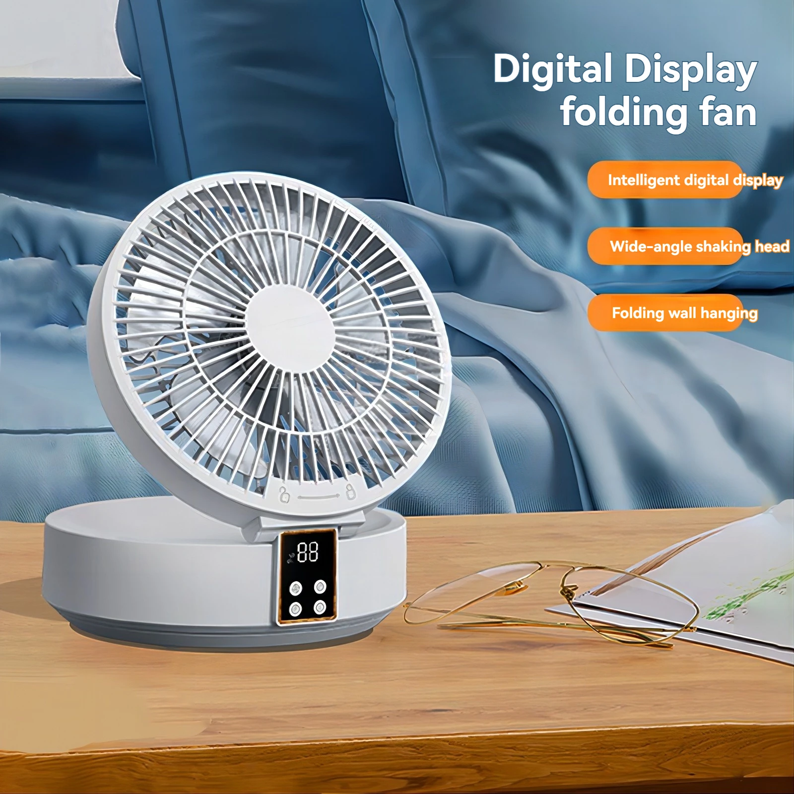 Digital-Folding-Shake-Head-Desktop-Fan-Remote-Control-for-Home-USB-High ...