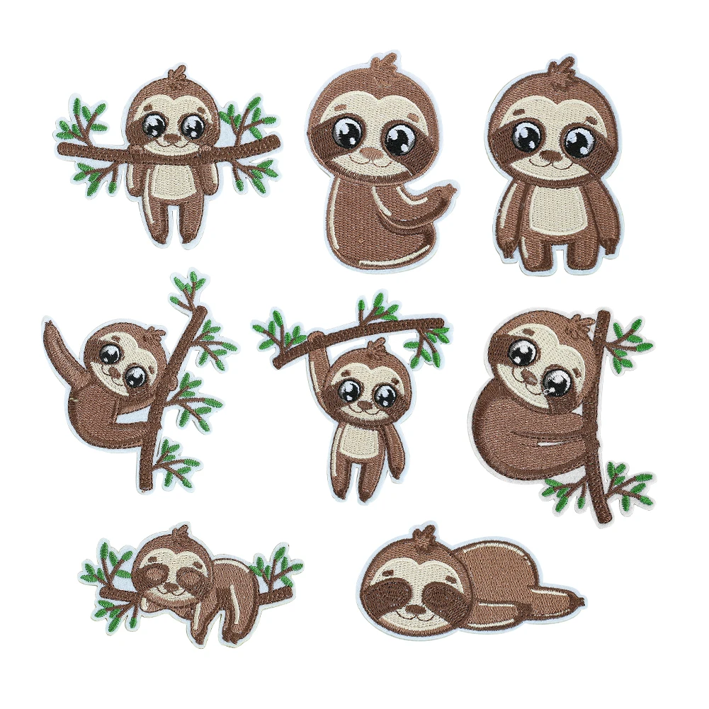 Cartoon-Sloth-Embroidered-Patches-Iron-on-Applique-Cute-Animal-Stickers ...