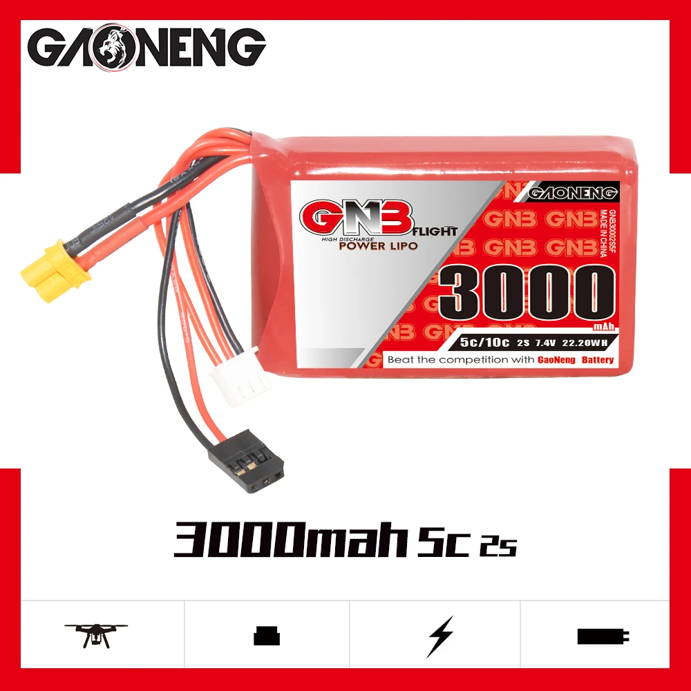 GAONENG-GNB-3000mAh-2S-7-4V-5C-Lipo-Battery-With-XT30-Plug-For-FUTABA ...