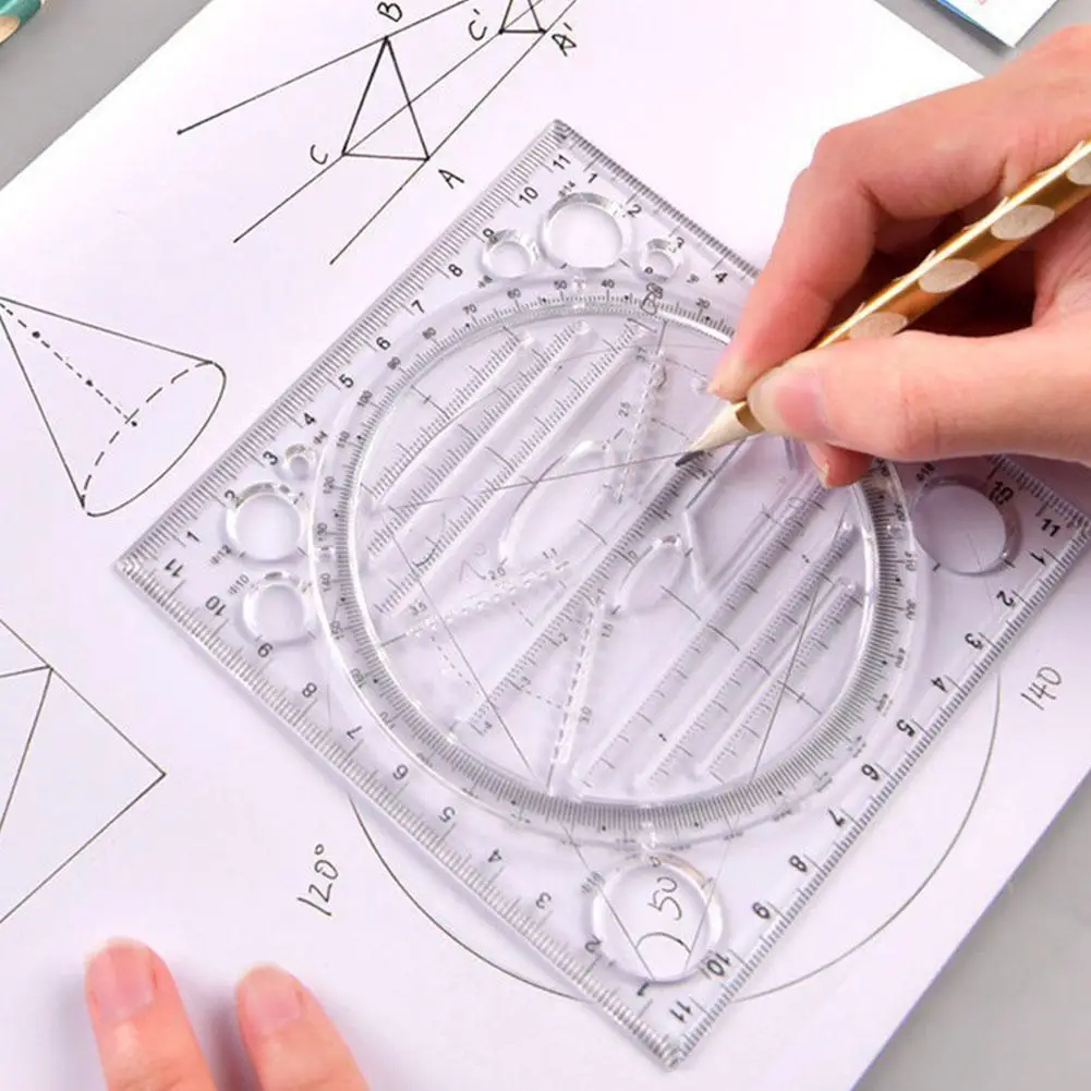 Multifunctional Rotatable Drawing Ruler Student Mathematical Measuring ...