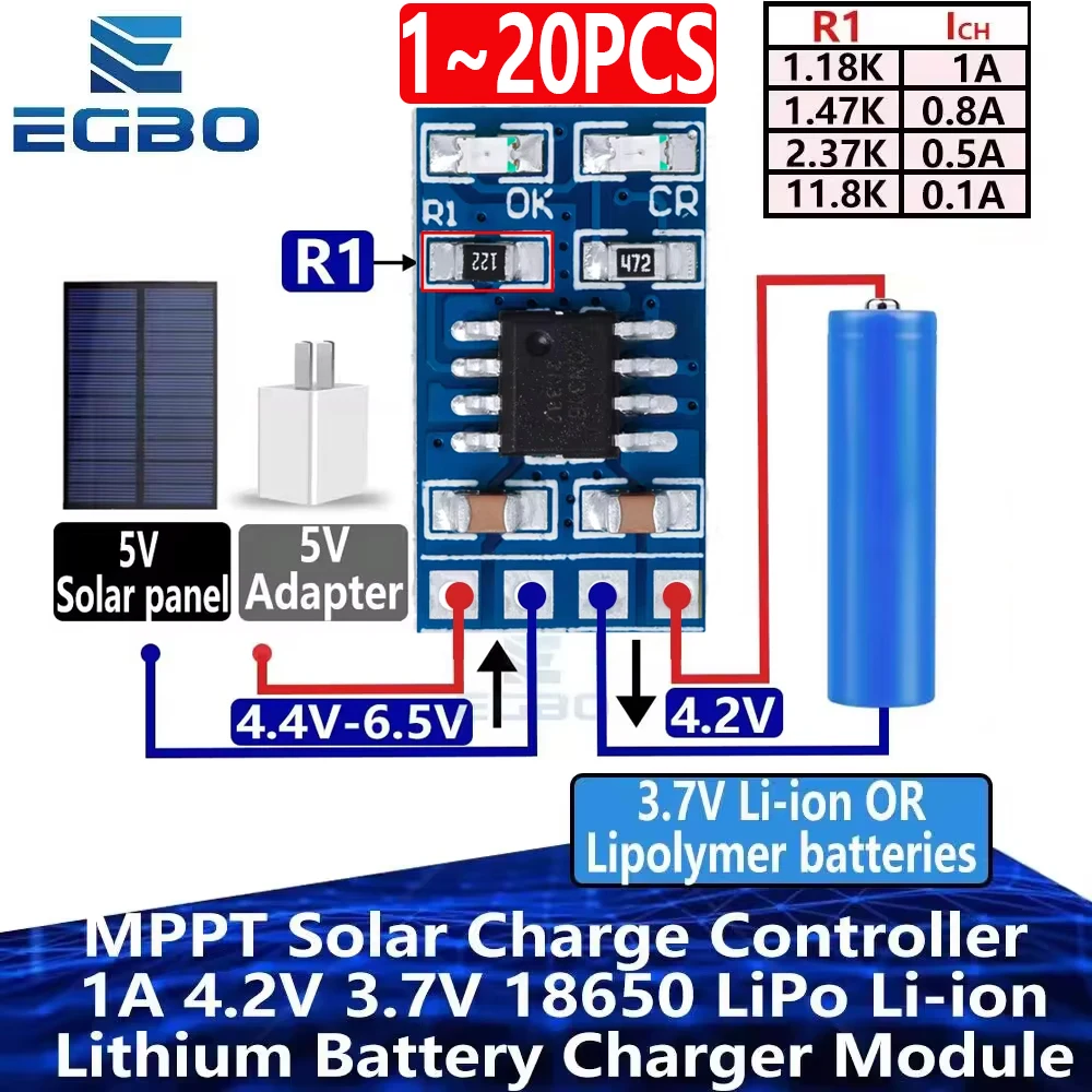 1-20PCS-MPPT-Solar-Charge-Controller-1A-4-2V-3-7V-18650-LiPo-Li-ion ...