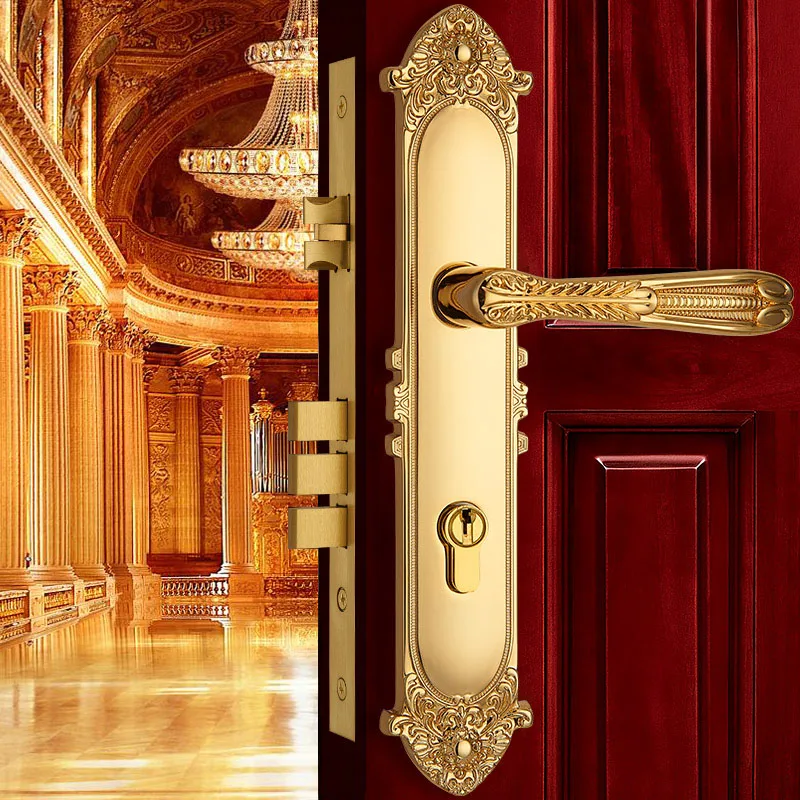 Villa Entrance Gate Locks Europen Brass Door Lock Golden Wood Door ...