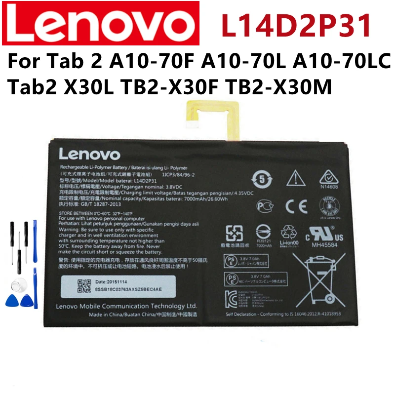 Bater-a-Original-L14D2P31-de-7000mAh-para-Lenovo-Tab-2-TAB2-A10-70F-A10 ...