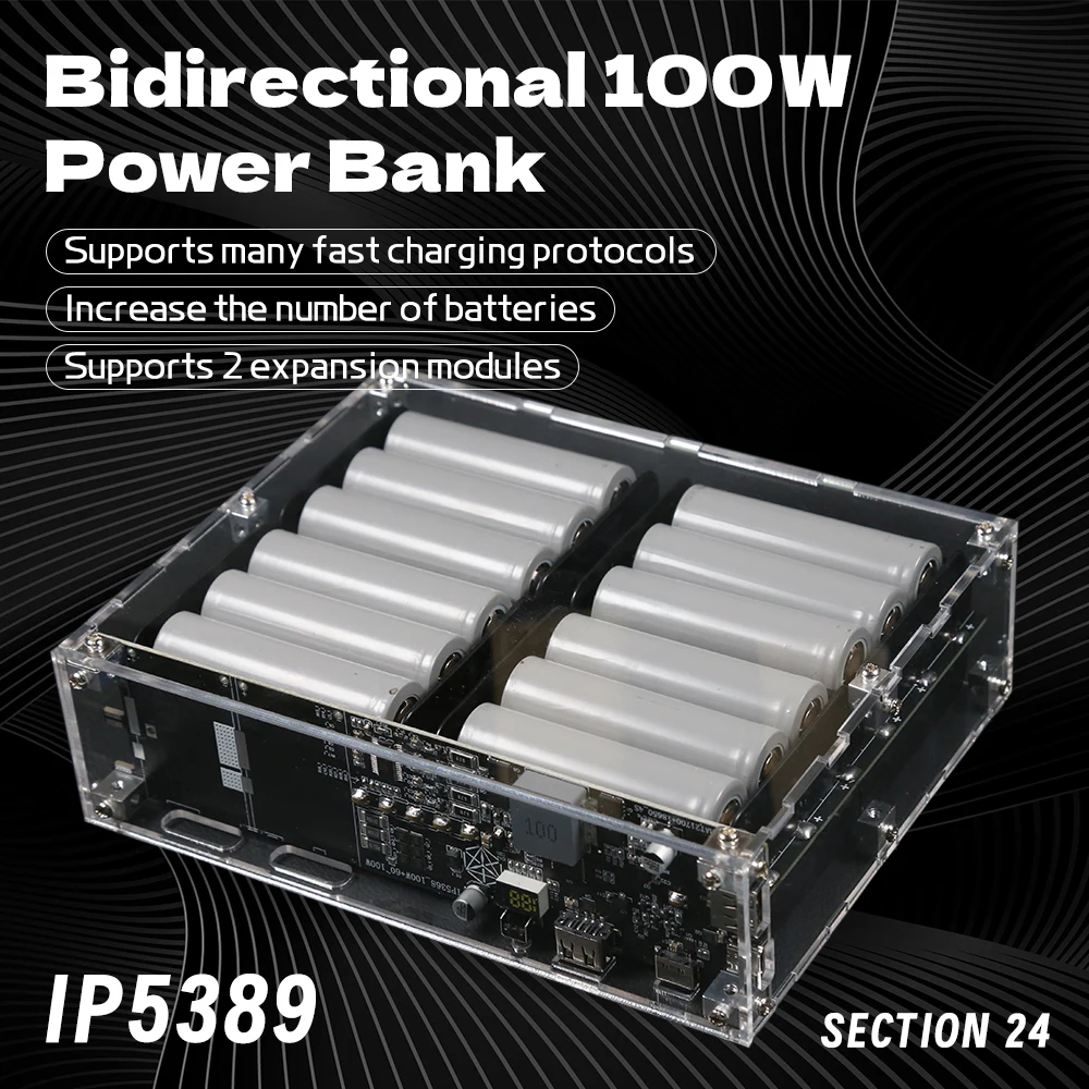 DIY 24 Cell 18650/21700 120000mah IP5389 Two-way No Welding Without Battery 100W 120W 60W Laptop ...