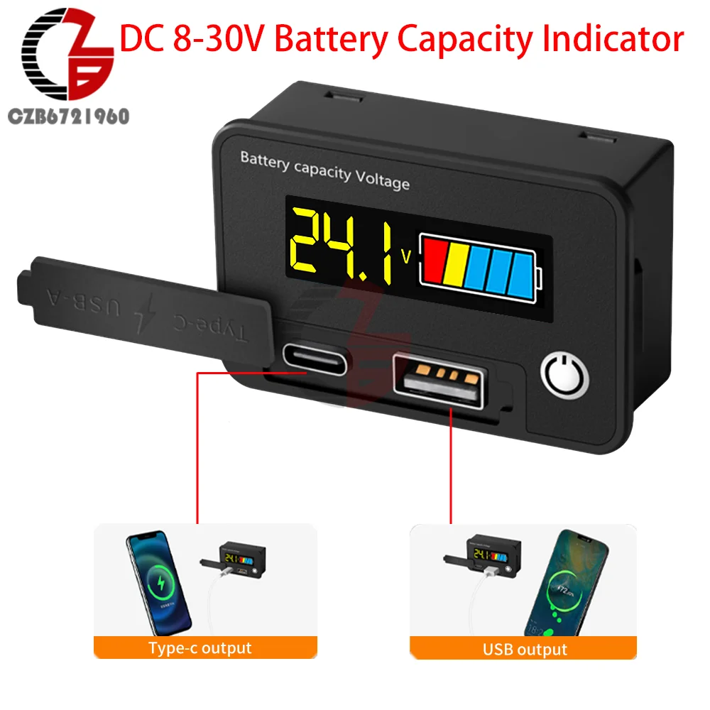DC-8-30V-Battery-Capacity-Indicator-LCD-Digital-Voltmeter-Electricity ...