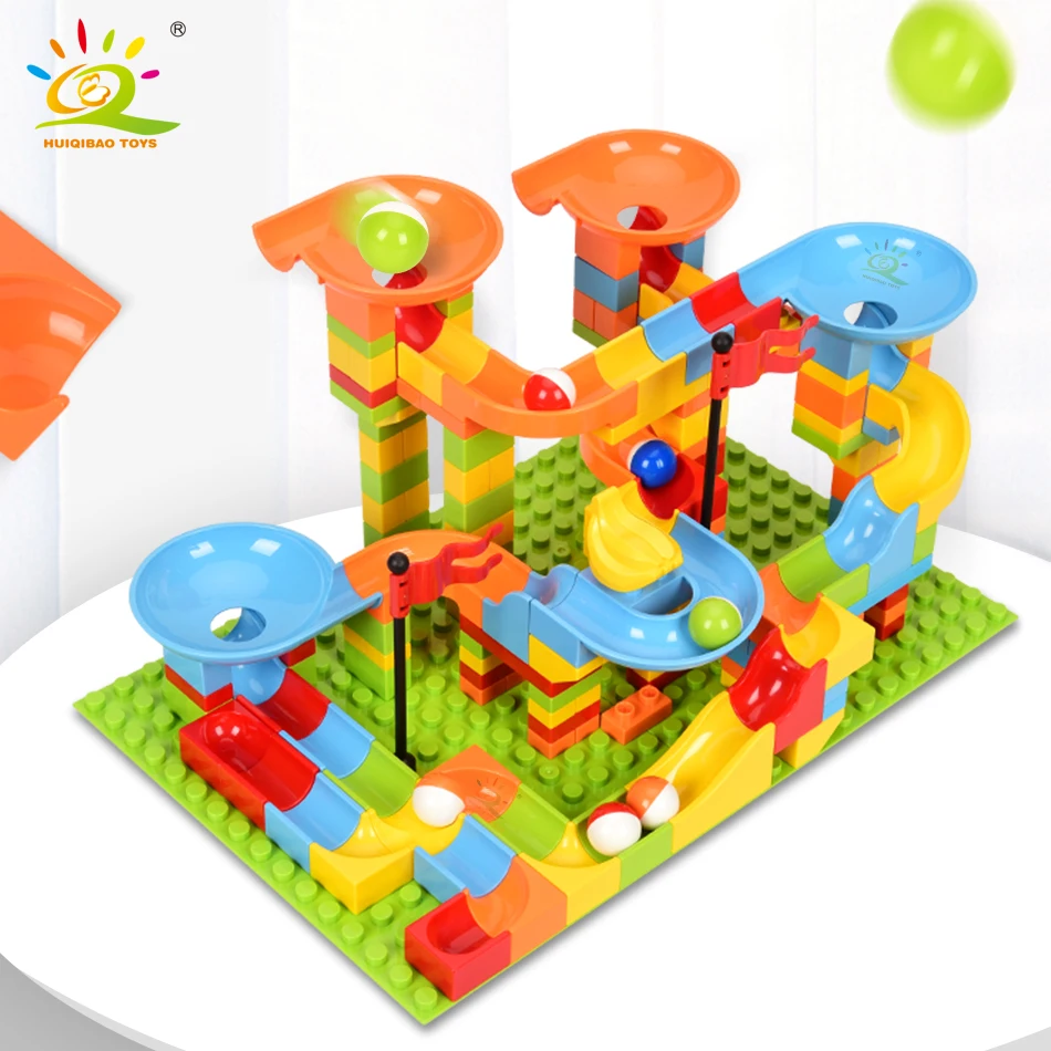 HUIQIBAO 80/201PCS Marble Race Run Large Building Blocks Funnel Slide ...