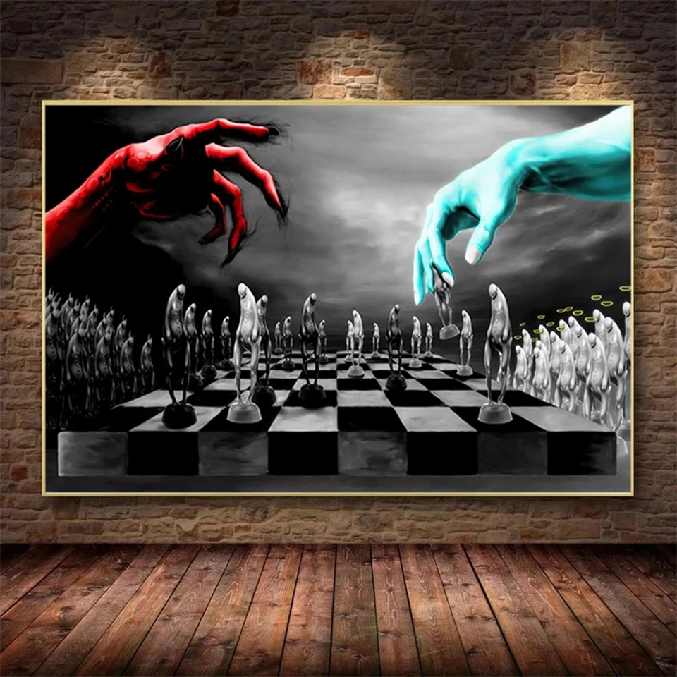 Devil Vs Angel Playing Chess