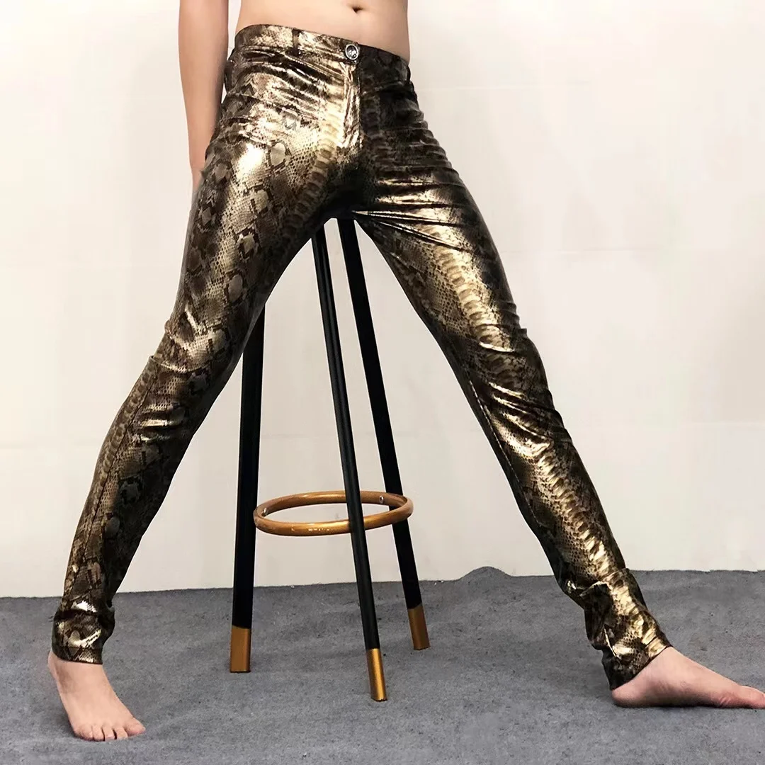 Gold-Silver-Snake-Pattern-Shinny-Leather-Pants-Sexy-Nightclub ...