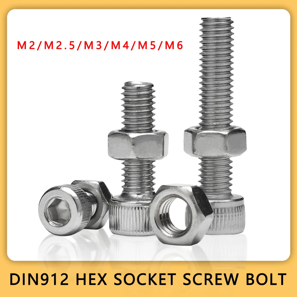 304 Stainless Steel Hex Socket Bolt M2 M2.5 M3 M4 M5 M6 Metric Thread ...