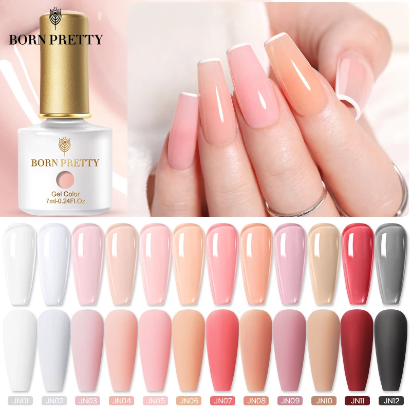 BORN PRETTY UV LED 세미 퍼머넌트 7ML 젤리 누드 젤 폴리쉬, 반투명 핑크 밀키 화이트 네일 젤 매니큐어, 소크 오프 네일 폴리쉬| | - AliExpress