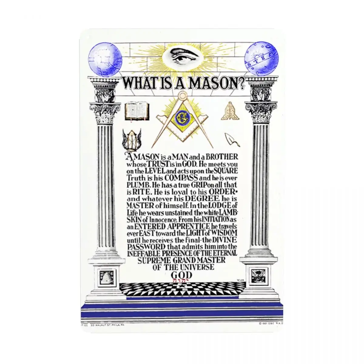 Retro What Is A Masonic Mason Metal Sign Custom POEM Master Mason ...