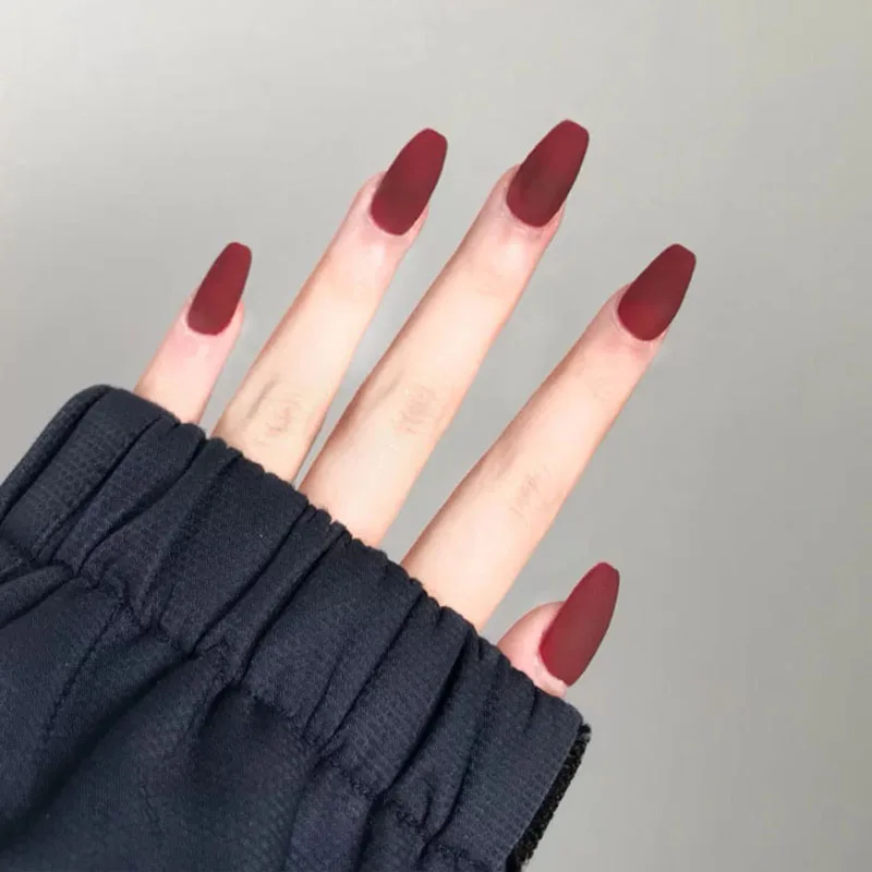 Matte Fake Nails Stick On Press On With Glue Long Set Detachable French ...