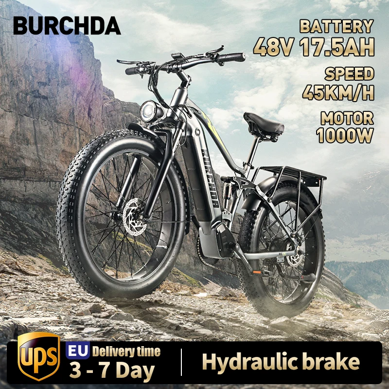 BURCHDA RX80 1000W 45KM/H Adult Electric Bicycle 48V17.5AH Lithium Battery 4.0 Fat Tire 26 Inch ...