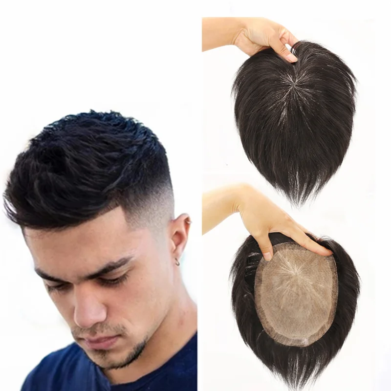 Toupee-for-Men-Human-Hair-Pieces-Hair-Unit-Wig-Male-Toupee-Replacement ...