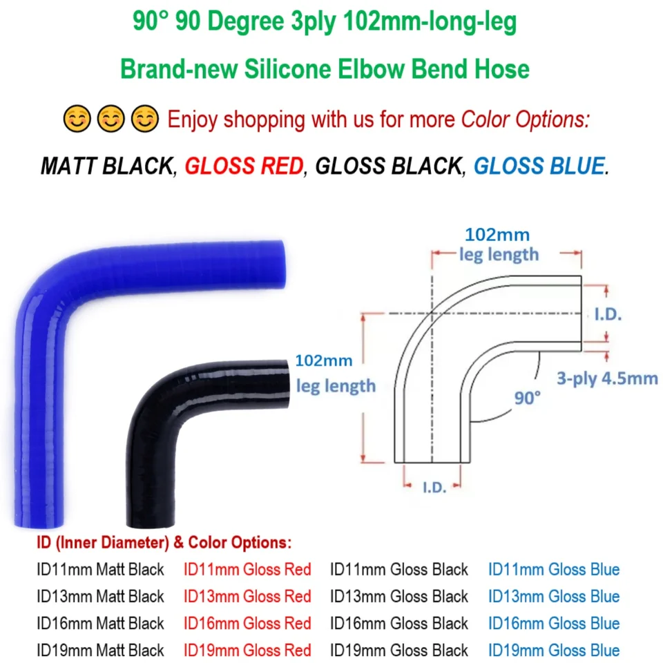 Silicone Hose Elbow 90 Degree - 150mm Legs, Blue/Black (for Air, Water ...