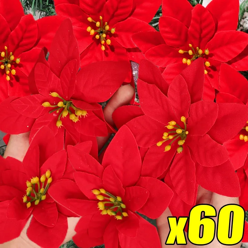 60-5PCS-Red-Christmas-Flowers-with-Clips-Artificial-Large-Christmas ...