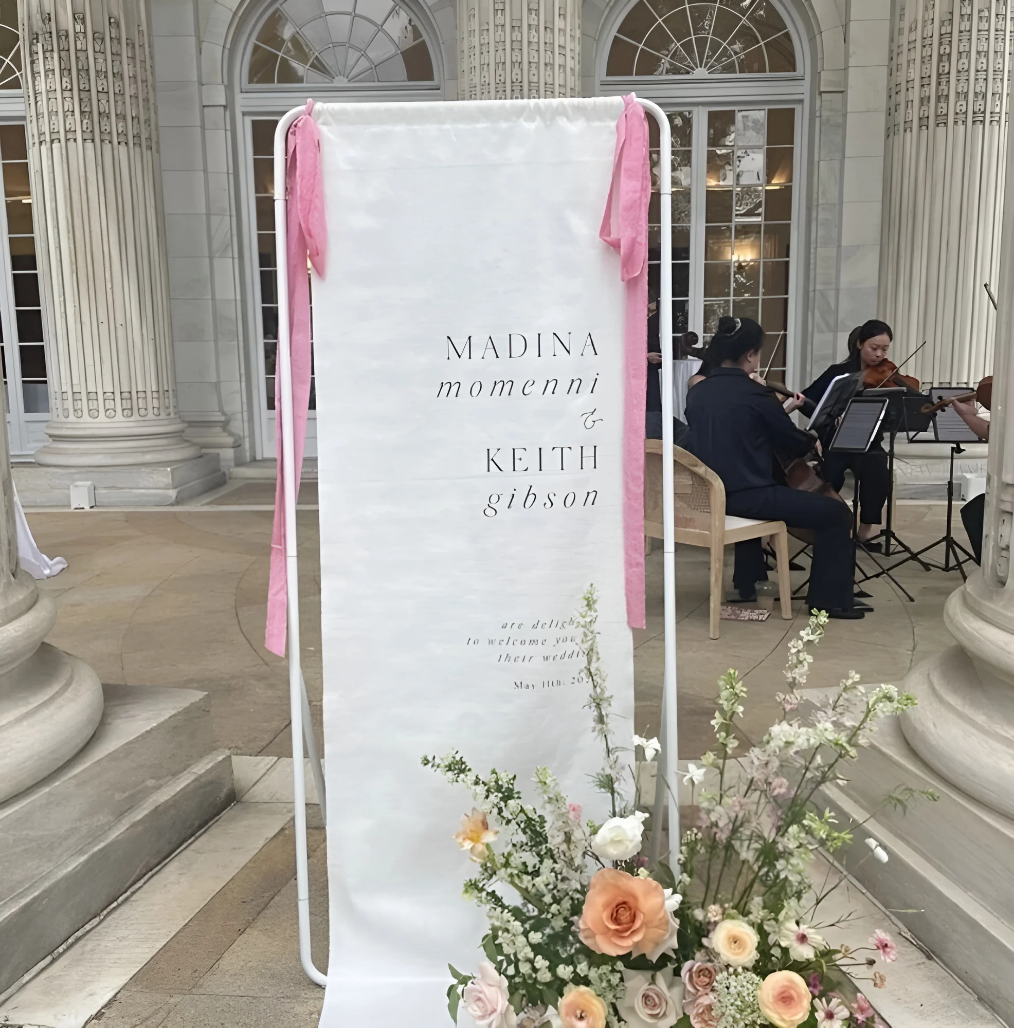 Personalized-Welcome-Sign-with-Silk-Ribbon-Bows-outdoor-wedding-Fabric ...