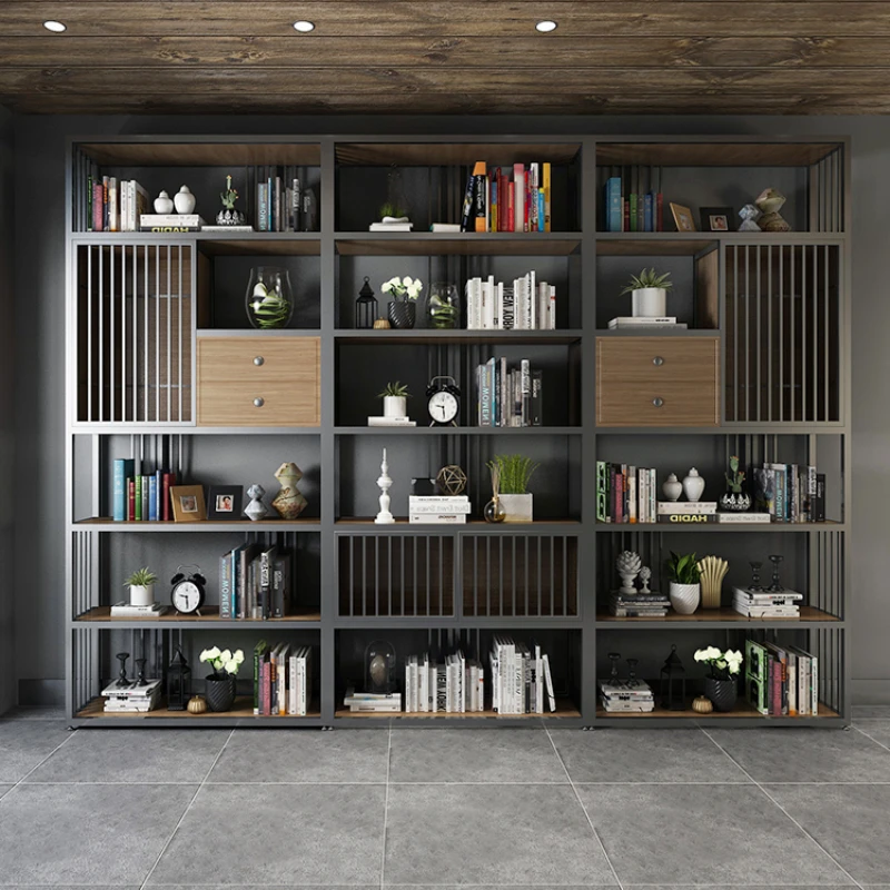 Industrial-wind-shelf-solid-wood-bookshelf-office-partition-wrought ...