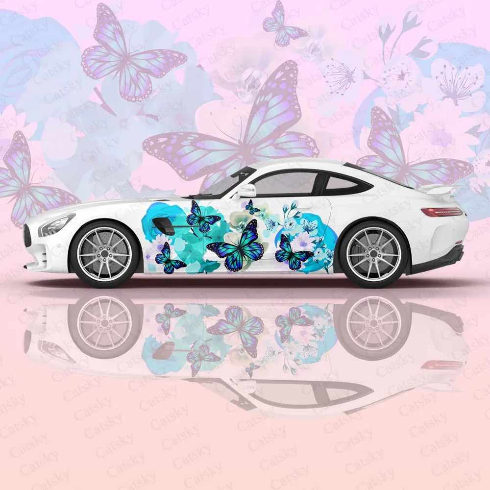 Custom-Blue-Butterflies-Car-Hood-Bonnet-Vinyl-Decal-Protect-Auto-Door ...