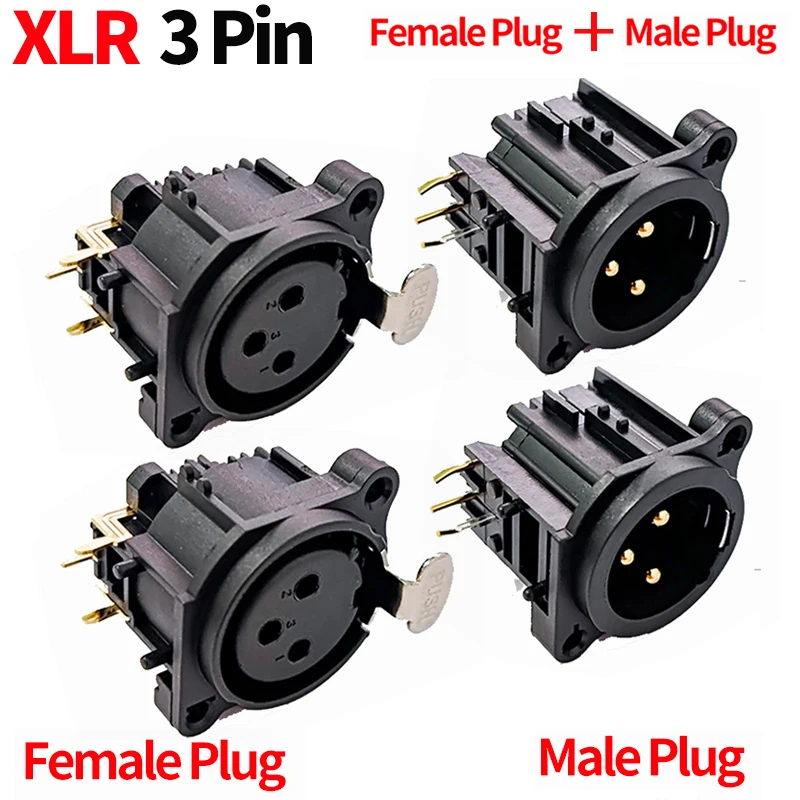 10pcs XLR 3 Pin Male Female Socket bent needle Connector Square Shape ...