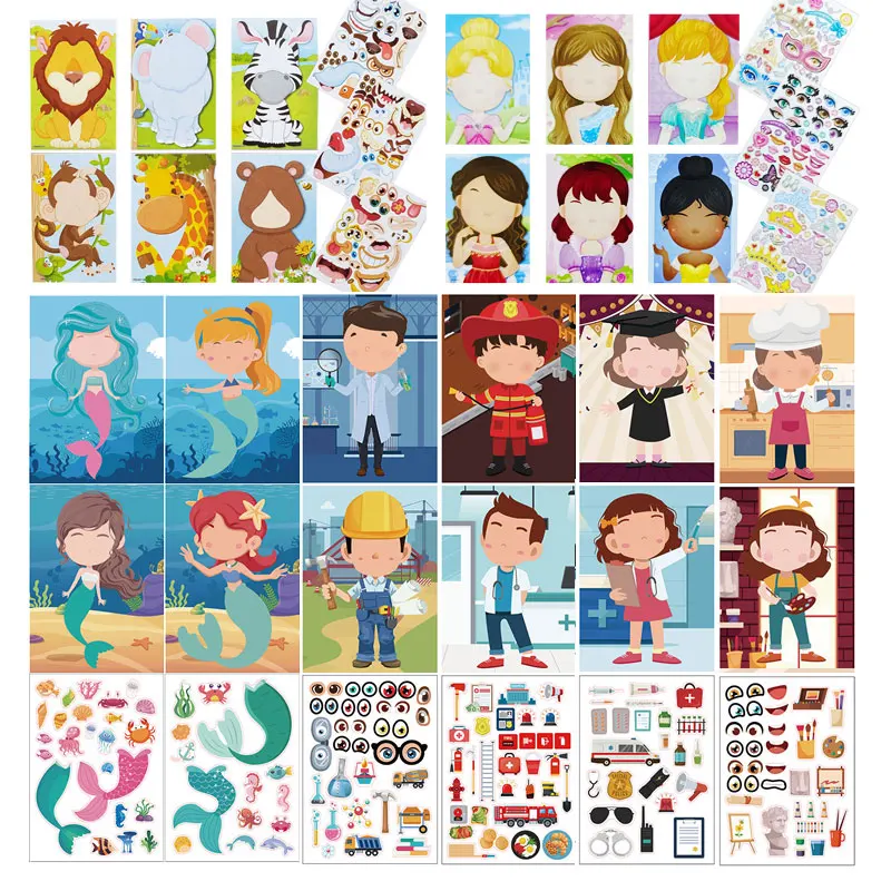 9 Styles Children Kids Make Your Own Faces Stickers Creative DIY Puzzle ...