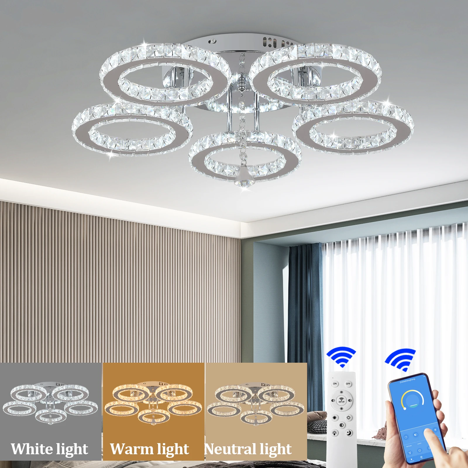 Crystal-Led-Ceiling-Lamp-With-Remote-Control-Modern-Chandelier-Light ...