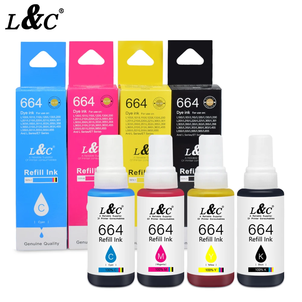 4PCS-664-Refill-Ink-Set-Dye-Ink-For-Epson-L-Series-Printer-L100-L101 ...
