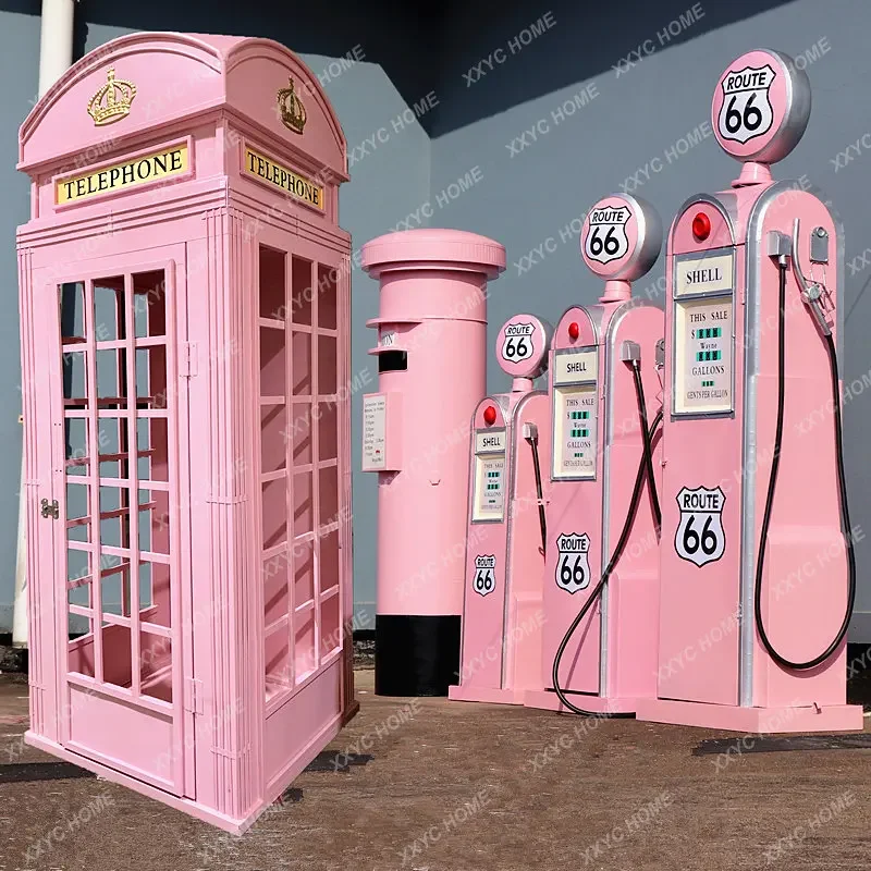 Retro-British-Telephone-Booth-Post-Box-Pink-Set-Wrought-Iron-Road-Sign ...