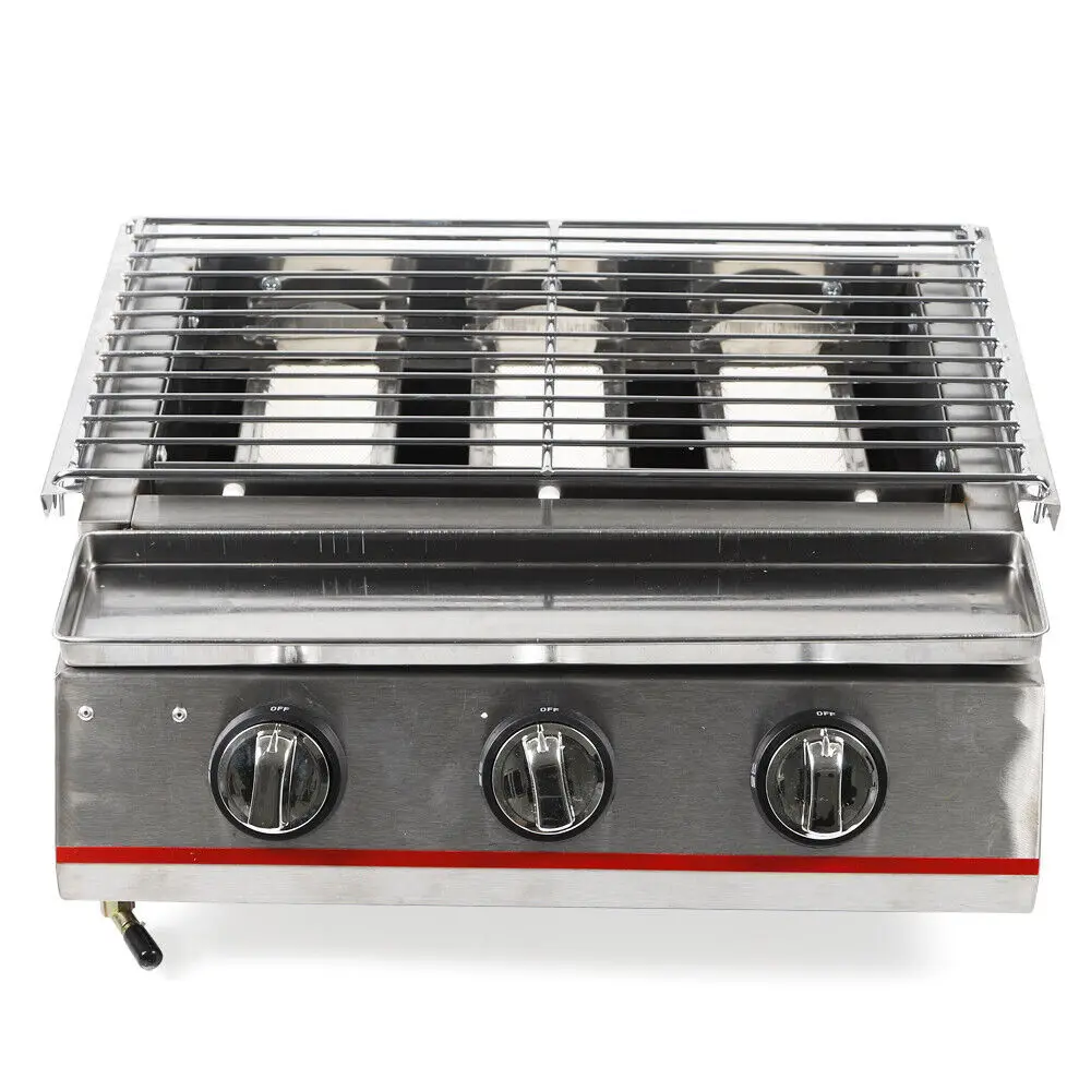 Commercial 3 Burner Gas LPG Grill Camping Smokeless BBQ Infrared Cooker ...