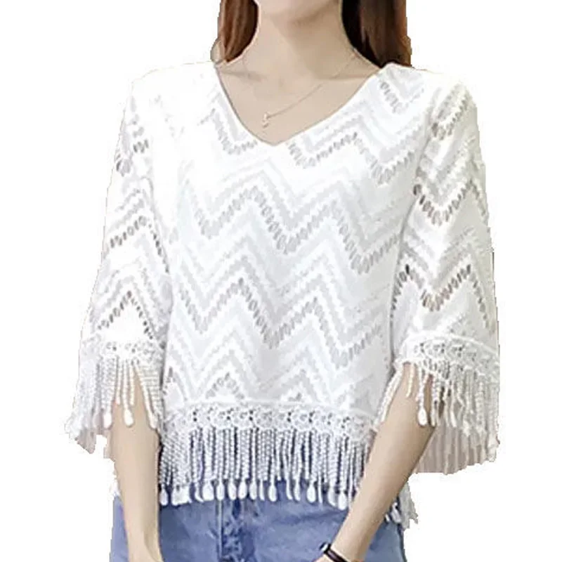 Casual-Ladies-V-neck-Tops-Summer-Hollow-Out-Pullovers-Women-s-Clothing ...