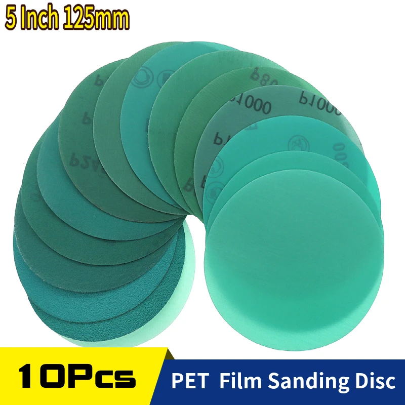 10Pcs-5-Inch-PET-Film-Sanding-Disc-125mm-60-2000-Grit-Hook-Loop ...