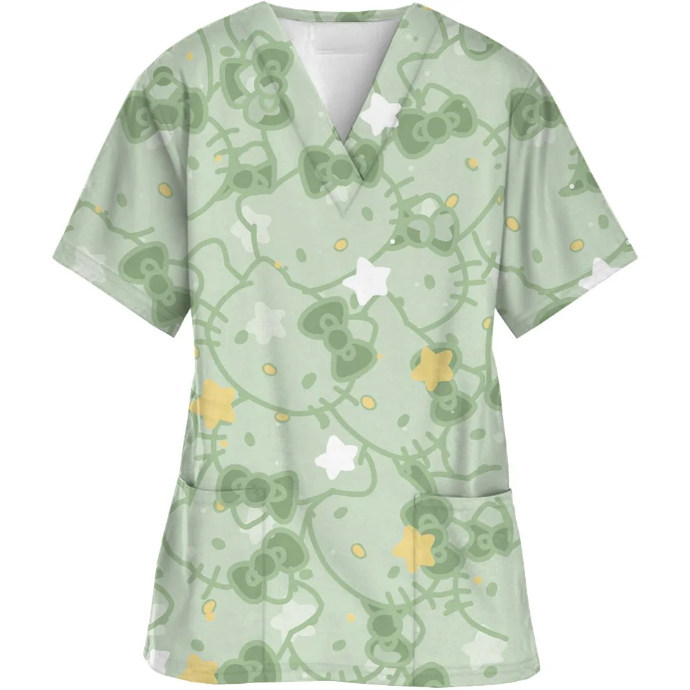 Nurse-Uniform-Women-Short-Sleeve-Hello-Kitty-Working-Uniform-Pocket ...