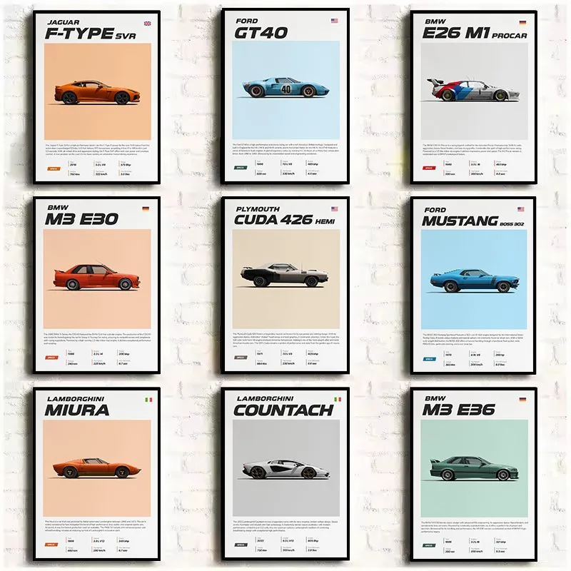 Mid Century Retro Car Supercar Poster Print Canvas Art Pictures Home ...