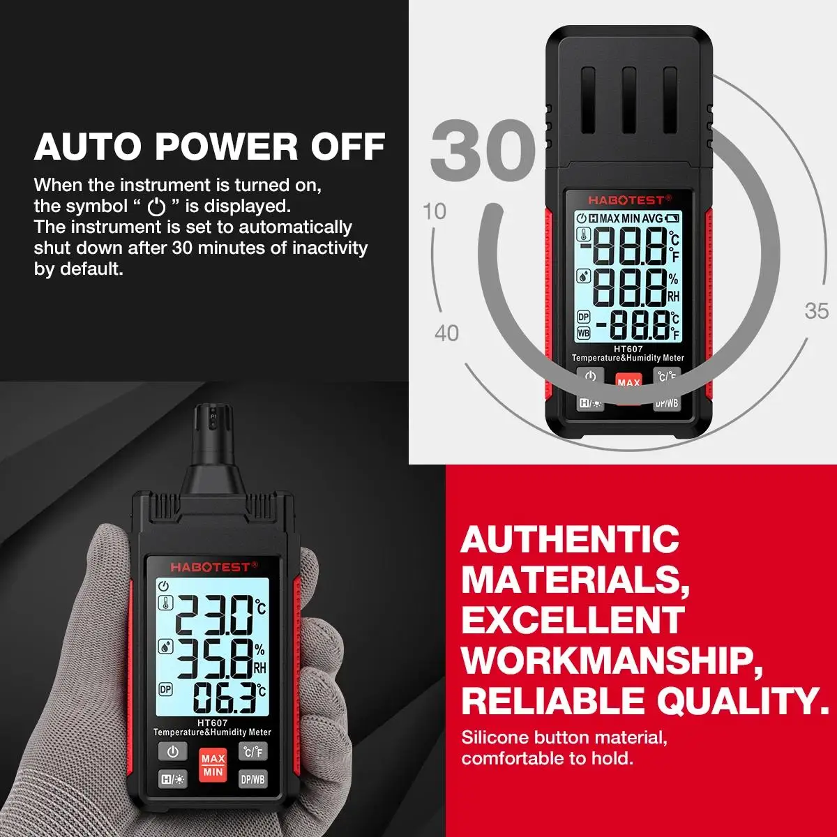 HABOTEST Digital Temperature Humidity Meter HT607, high precision ...