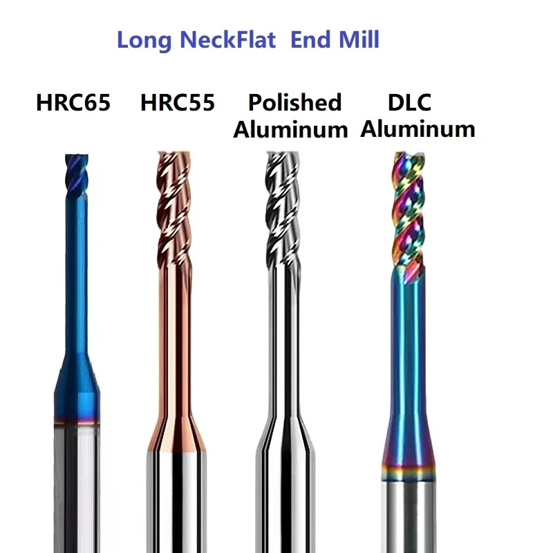 Long neck Flat End Mill Mirco 0.2-D0.9 D1.0-D3.0 Neck 2/3/4/5/6/8/10/12 ...