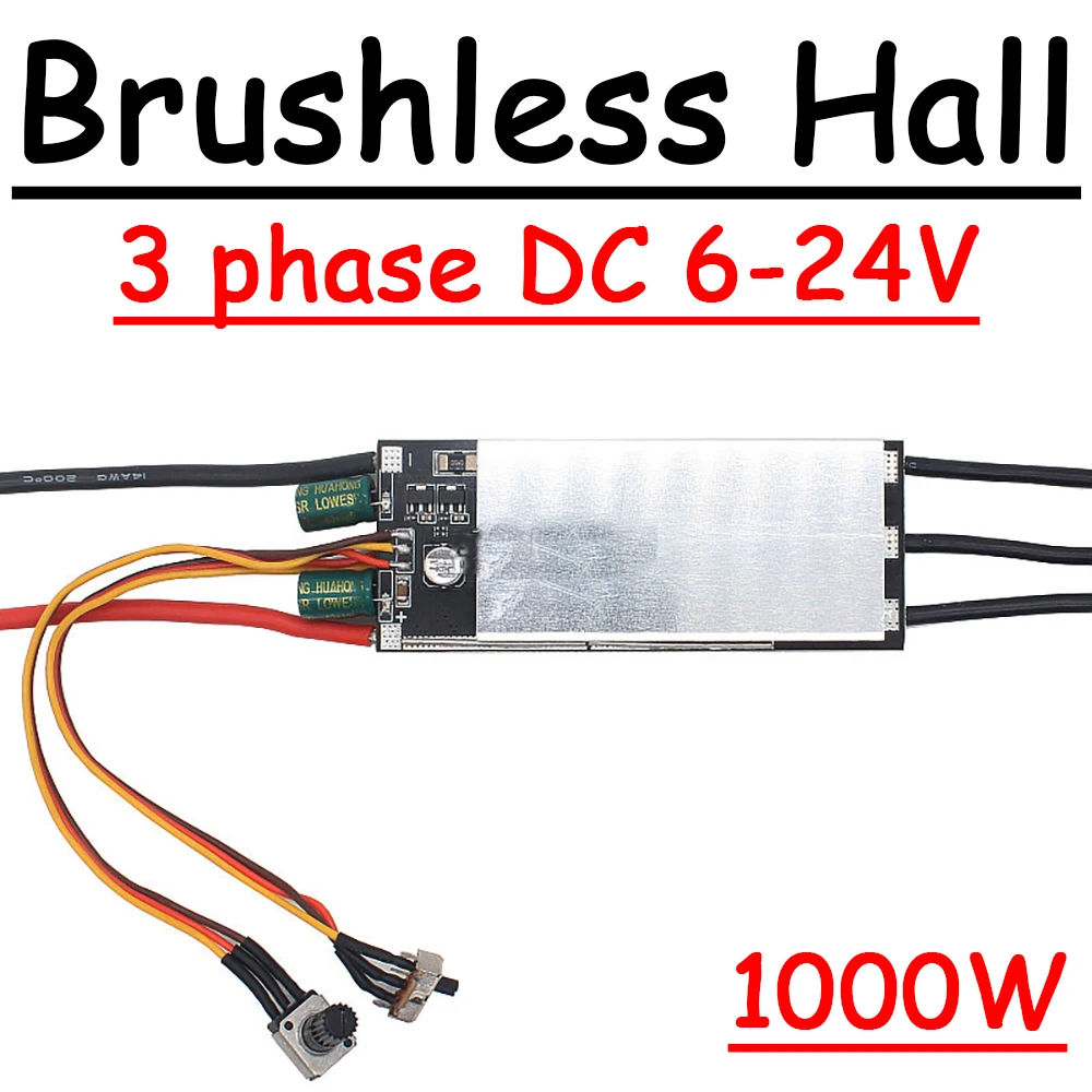 1000W 3phase Brushless Hall Control DC 12V 24V motor Drive Controller 0 ...