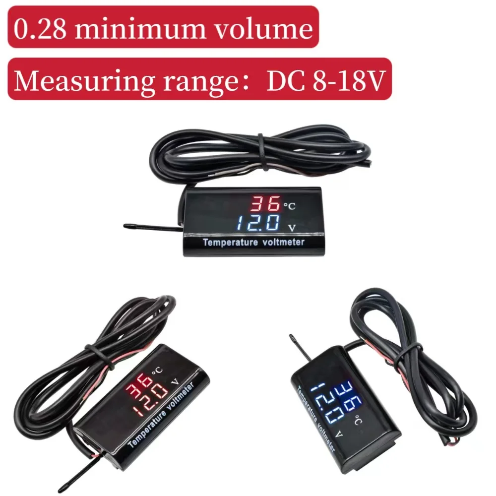 DC 8V-18V 0.28" LED Digital Waterproof Voltage and Temperature Dual ...
