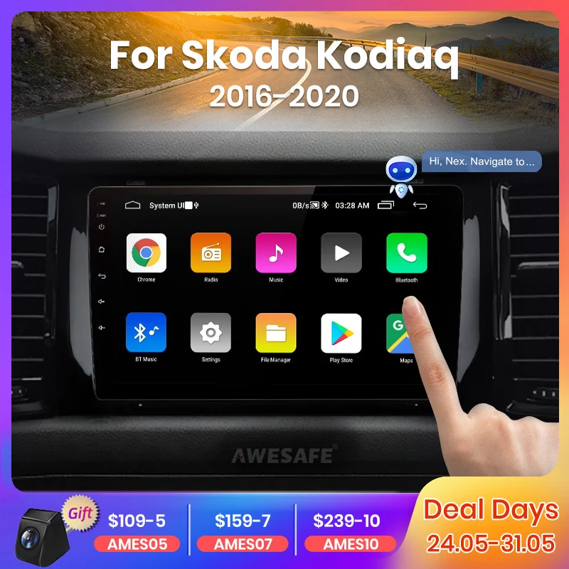 AWESAFE AI Voice 2 din Android Auto Radio for Skoda Kodiaq 2016 2020 ...