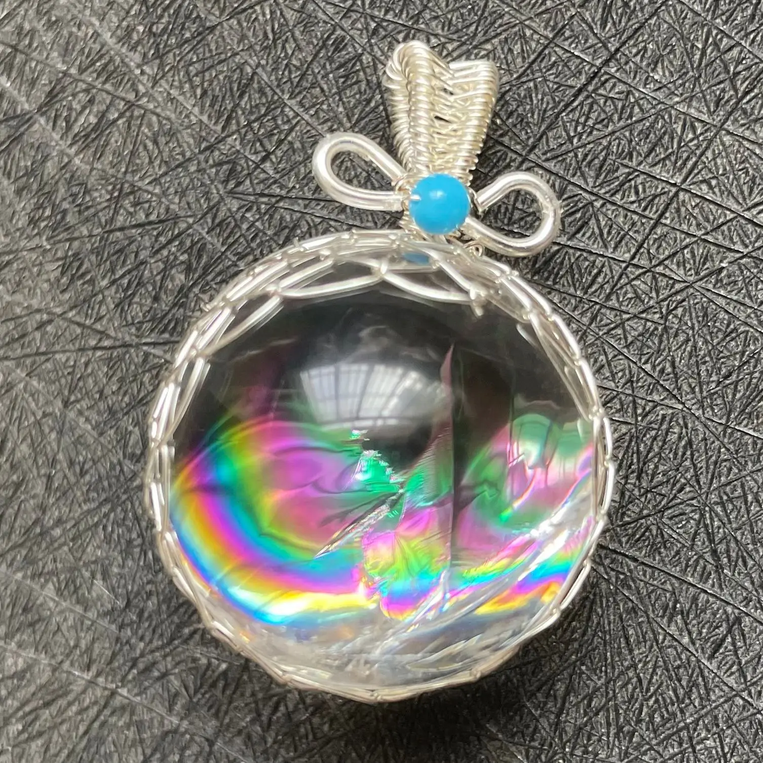 Natural Stone Pendant Clear Quartz Crystal Ball Rainbow Sphere Polished ...