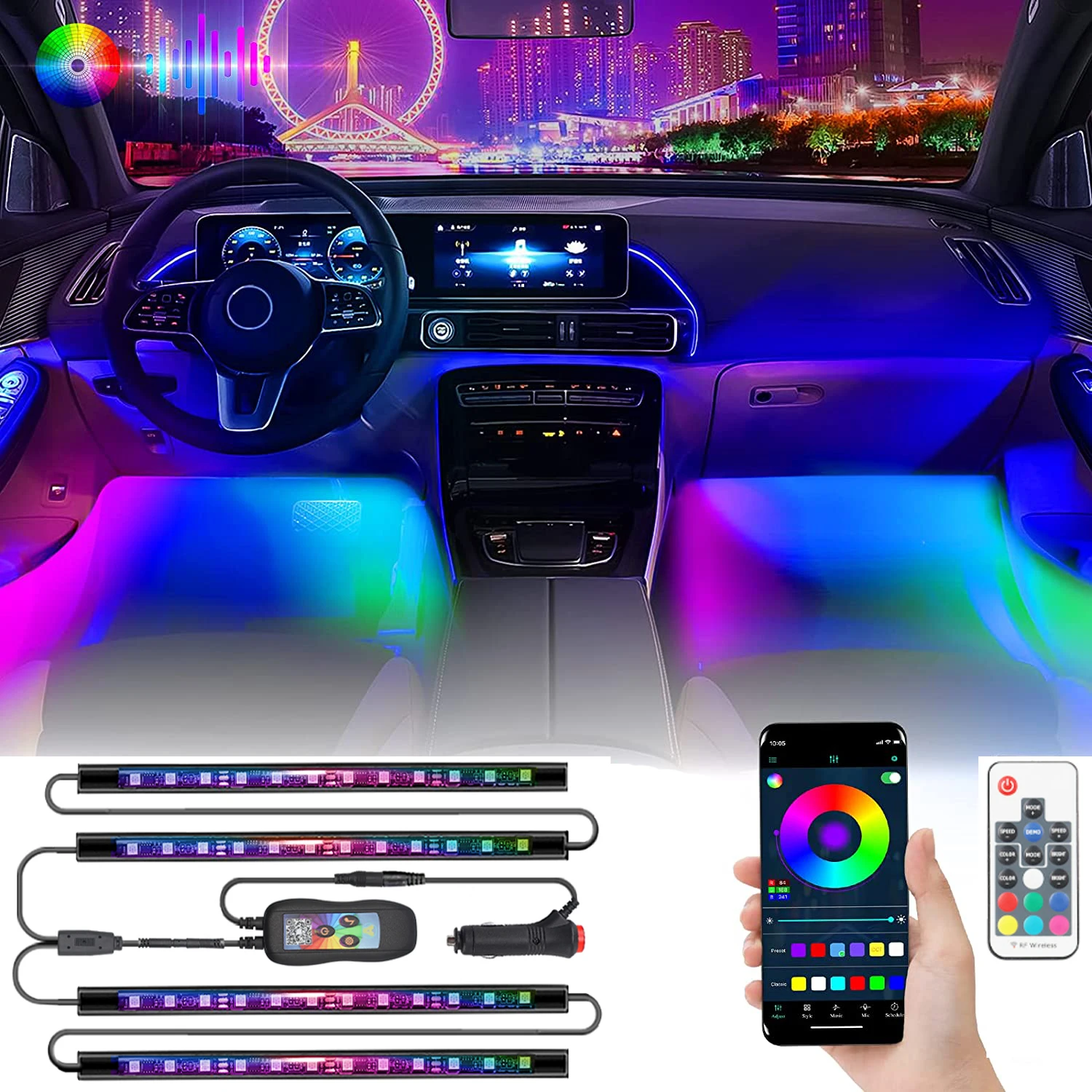 Symphonic-Car-Foot-Ambient-Light-USB-Neon-Mood-Lighting-Backlight-Music ...