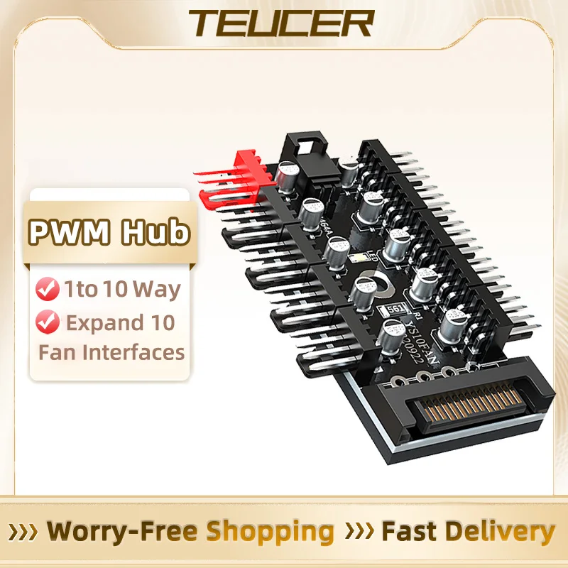 TEUCER-10-Port-PC-Case-Fan-Hub-12V-4Pin-PWM-Controller-SATA-Power-Large ...